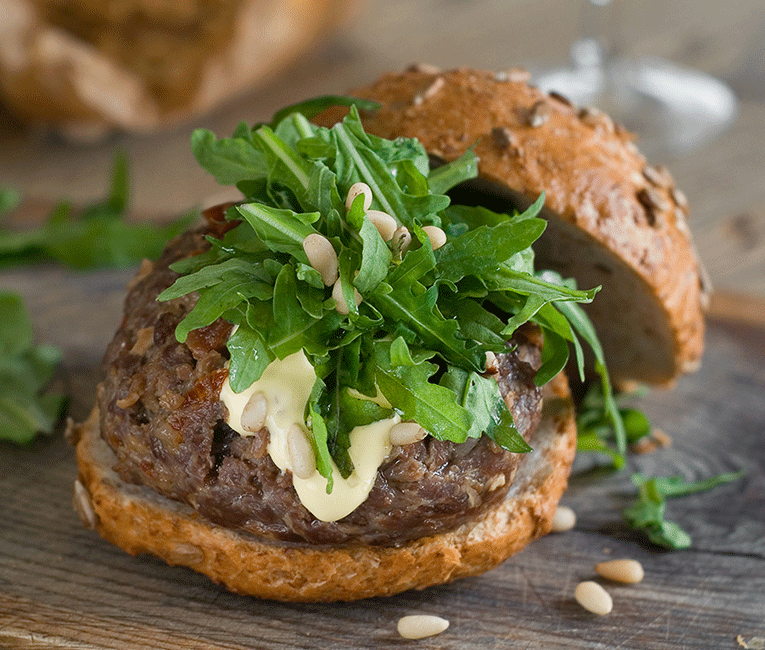 Bacon Swiss Stuffed Burger & Sweet Potato Fries Recipe | Curves